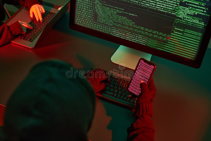 Anonymous People Using Computer And Programming To Break Code Cyber Security Threat Internet