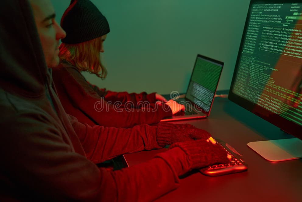 Anonymous People Using Computer and Programming To Break Code. Cyber ...