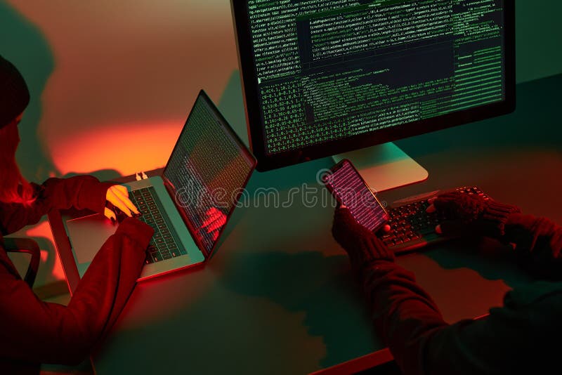 Anonymous People Using Computer And Programming To Break Code Cyber Security Threat Internet