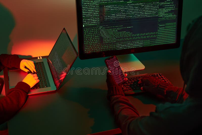 Anonymous People Using Computer and Programming To Break Code. Cyber ...
