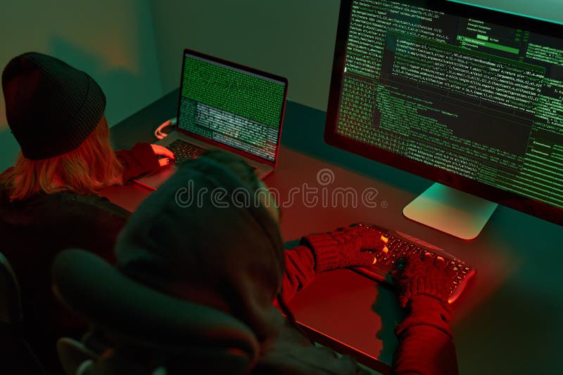 Anonymous People Using Computer and Programming To Break Code. Cyber Security Threat. Internet ...