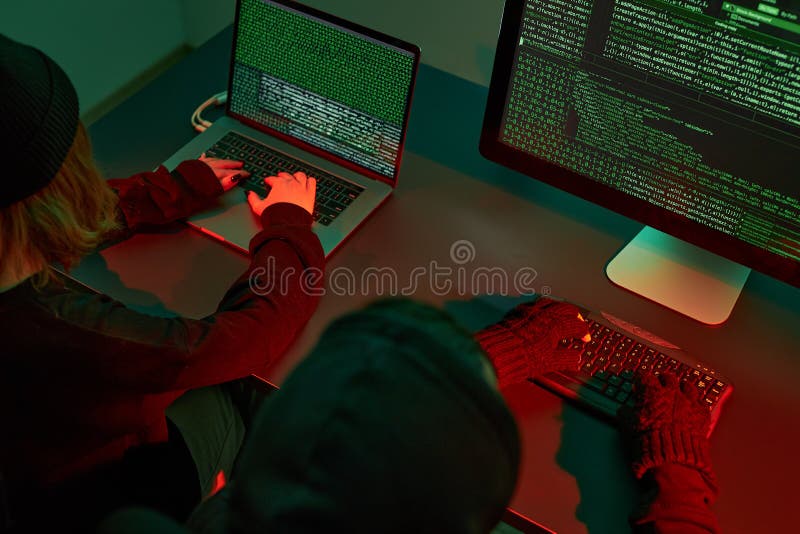 Anonymous People Using Computer and Programming To Break Code. Cyber Security Threat. Internet ...