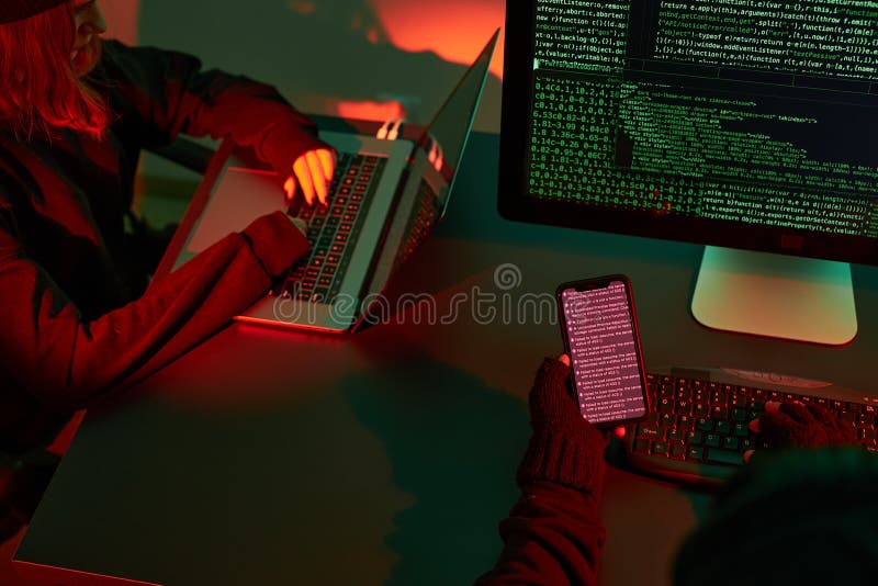 Anonymous People Using Computer and Programming To Break Code. Cyber Security Threat. Internet ...