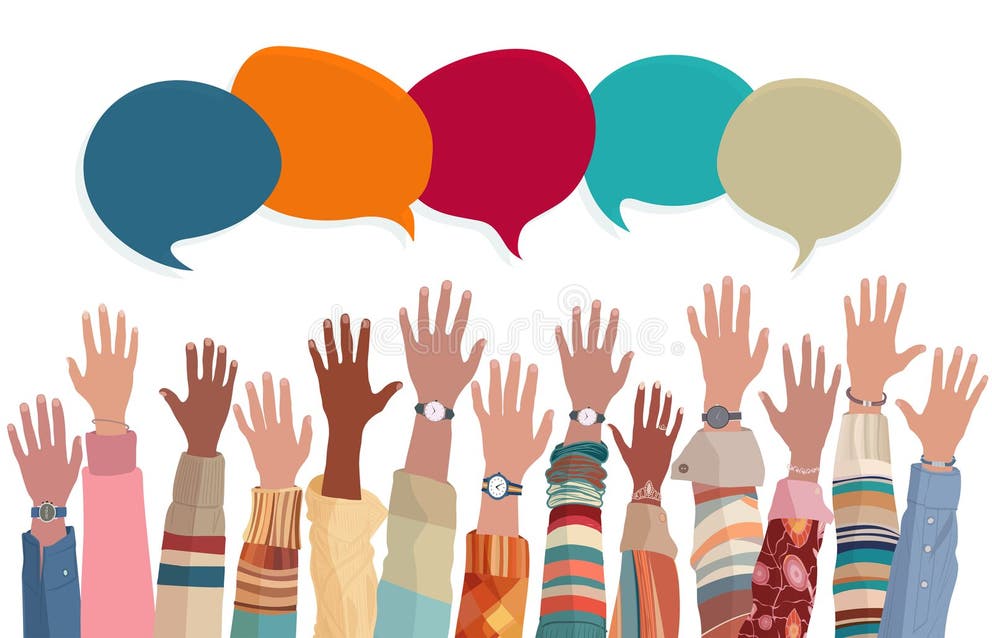 Anonymous Raised of Multicultural Group People. Racial Equality. Speech ...