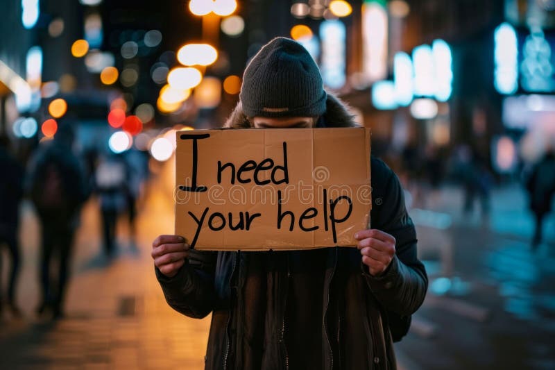 Anonymous Request for Help in the City Night. Generative Ai Stock ...