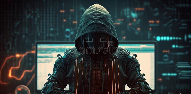 Anonymous Robot Hacker. Concept of Hacking Cybersecurity, Cybercrime, Cyberattack, Dark Web, Etc ...