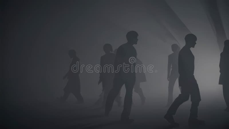 Silhouettes People Walking through Fog Mist Mysterious Dark Atmosphere ...