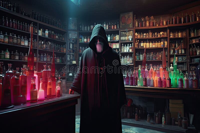 Anonymous Tall Man Under a Cloak in the Mystical Potion Shop ...
