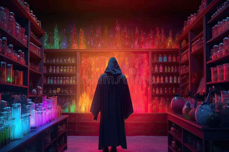 Anonymous Tall Man Under a Cloak in the Mystical Potion Shop ...