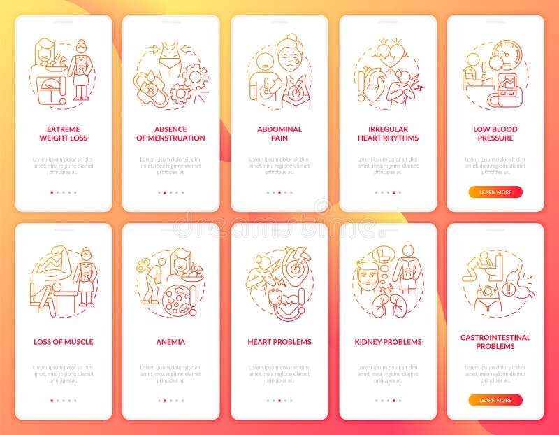 Anorexia and Bulimia Red Gradient Concept Icons Set Stock Vector ...