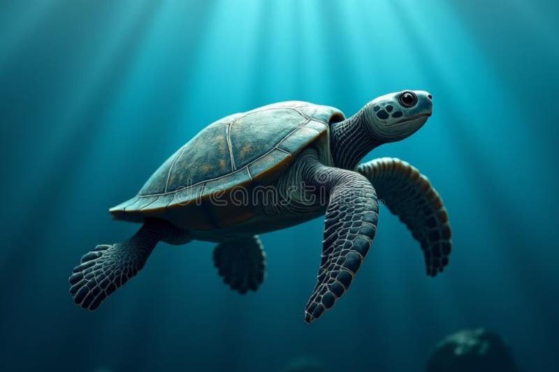 Another AI Generated Image of a Tortoise in the Depths of the Sea Stock ...