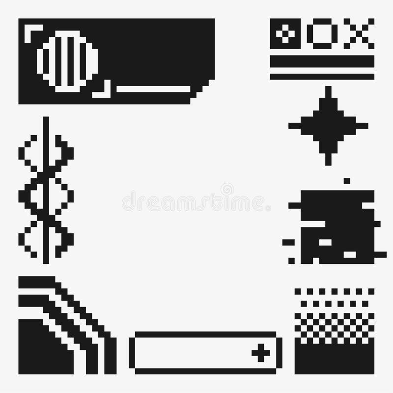 Pixelated Futuristic Techno Element Set, Assorted, Tiny Style Minimal ...