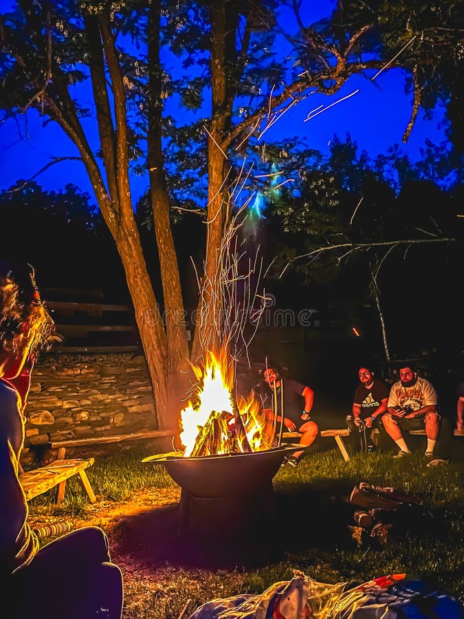 Another Camp Fire in a Camp. Editorial Stock Image - Image of flame ...