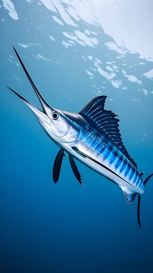 Another Marlin Fish Cuts through the Ocean Stock Illustration ...