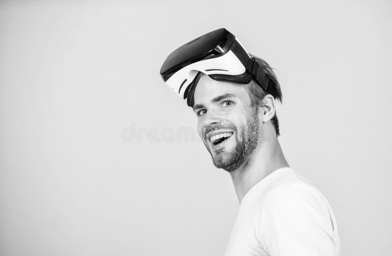 Another Reality is Here. Man Wear Wireless VR Glasses Headset. Digital ...