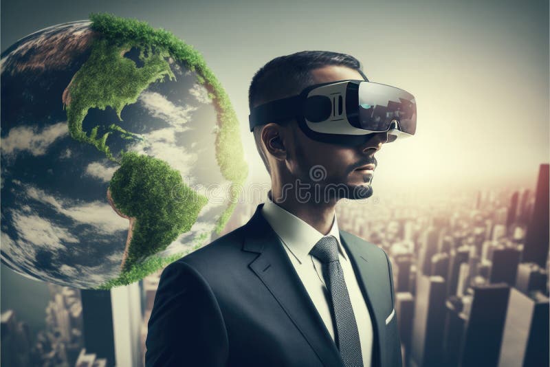Another Reality is Here! Handsome Young Man in VR Headset. Business ...