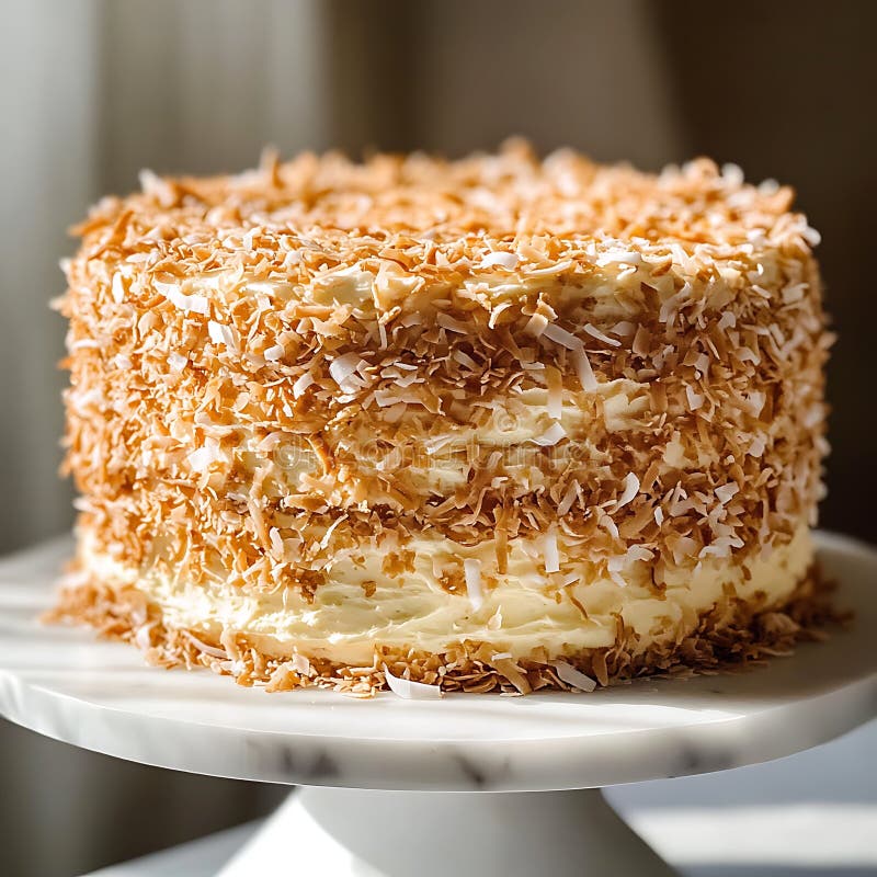 Another View of Coconut Cake Decorated with Toasted Coconut Stock Illustration - Illustration of ...