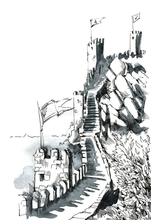 Fortress Outer Walls Ink Illustration Stock Illustrations – 7 Fortress ...
