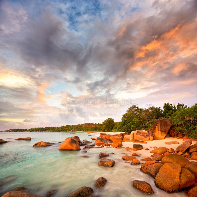 Anse Lazio beach stock image. Image of landscape, palm - 46047107