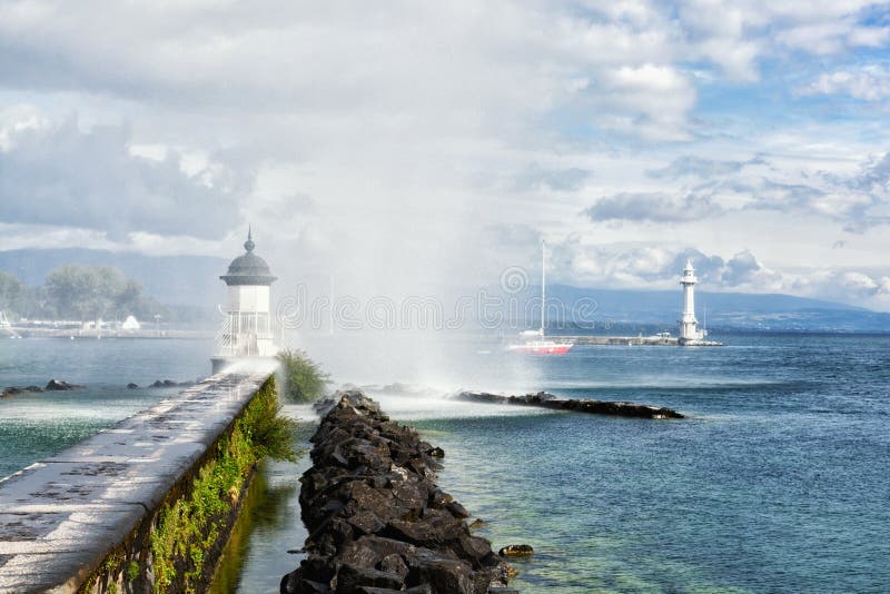 Leuchtfeuer Auf Dem See Leman in Genf, Stockbild - Bild von leuchtfeuer ...