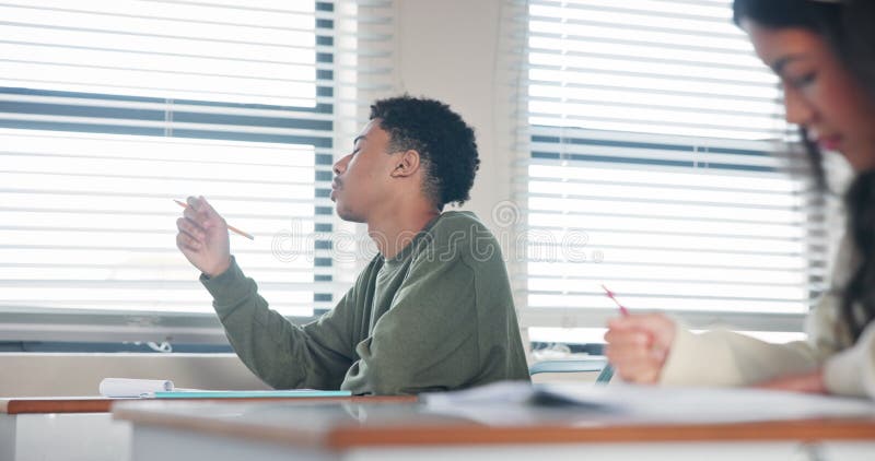 Answer, Exam and Thinking with Student in Classroom of School for ...