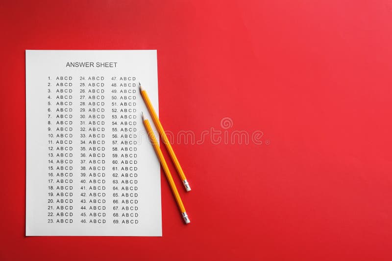 Answer Sheet and Pencils on Color Background, Top View Stock Image ...