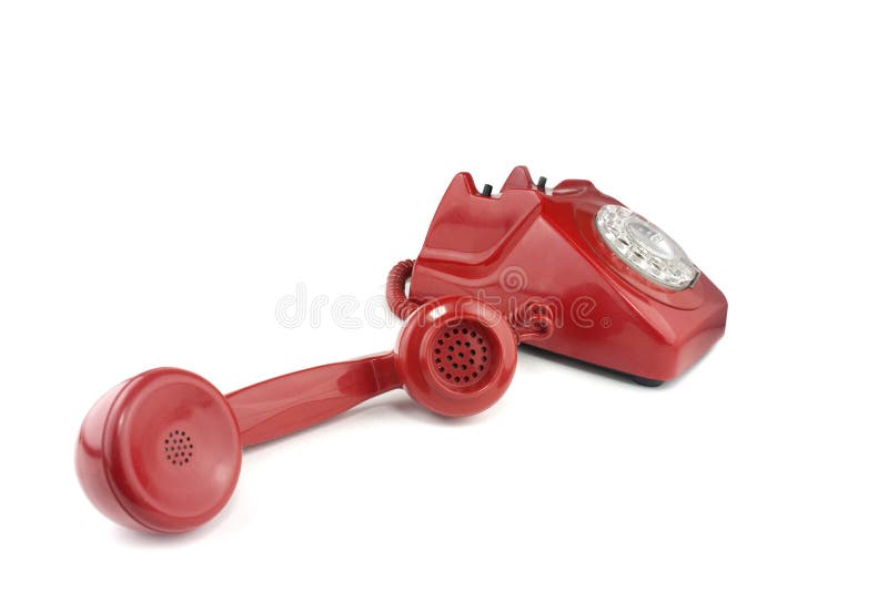 Old Fashioned Red Telephone with Contact Us Messag Stock Photo - Image ...