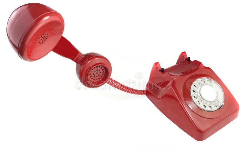 Old Fashioned Red Telephone with Contact Us Messag Stock Photo - Image ...
