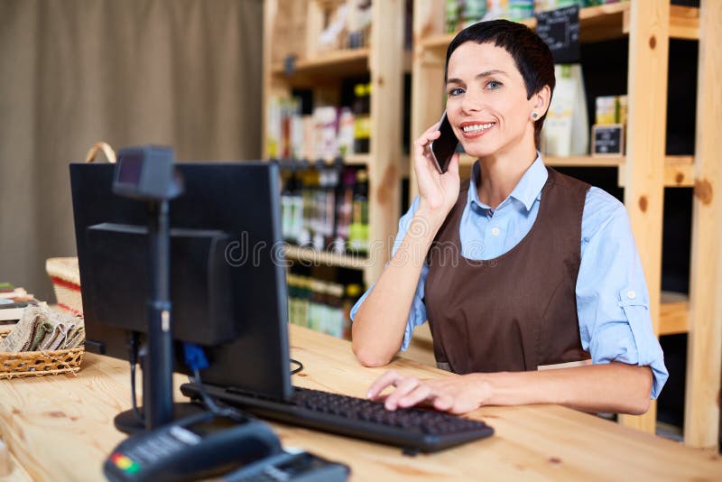 Answering to client stock photo. Image of retail, salesperson - 90295242