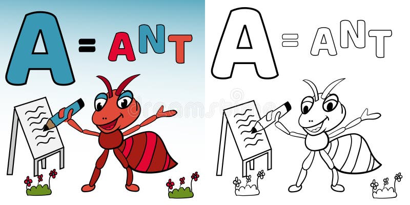 A for Ant Alphabet Coloring Book Vector Stock Vector - Illustration of ...
