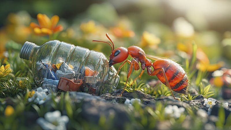 Ant Background Plastic Garbage Ecological Problem Waste Concept ...