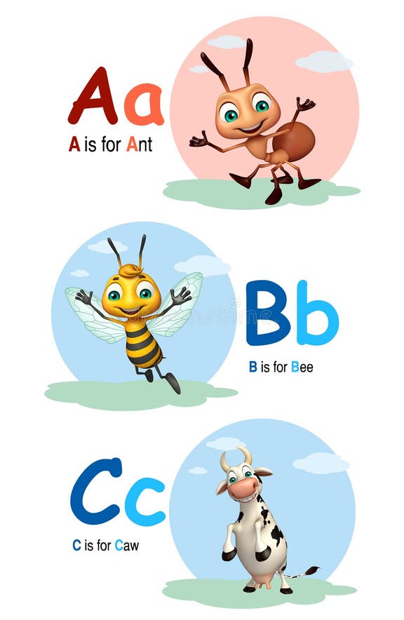 Ant , Bee and Caw with Alphabate Stock Illustration - Illustration of ...