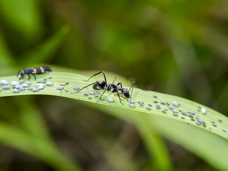 Ant are Caring for the Larvae of Aphids Stock Image - Image of damage ...