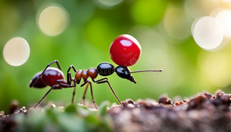 An ant carrying cherries stock illustration. Illustration of ...