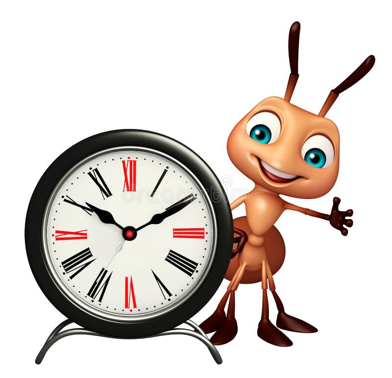 Ant Cartoon Character with Clock Stock Illustration - Illustration of ...