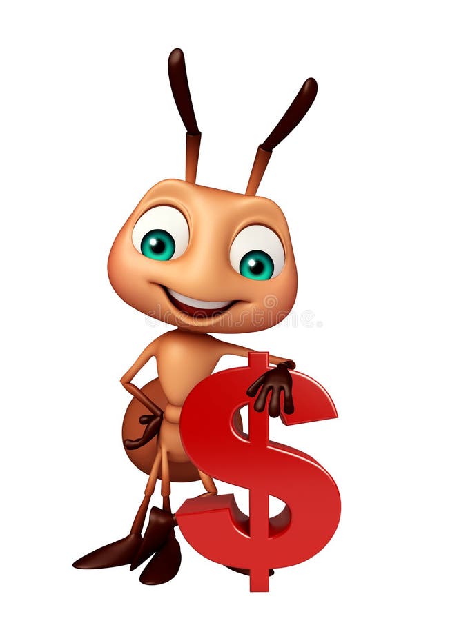 Ant Cartoon Character with Doller Sign Stock Illustration ...
