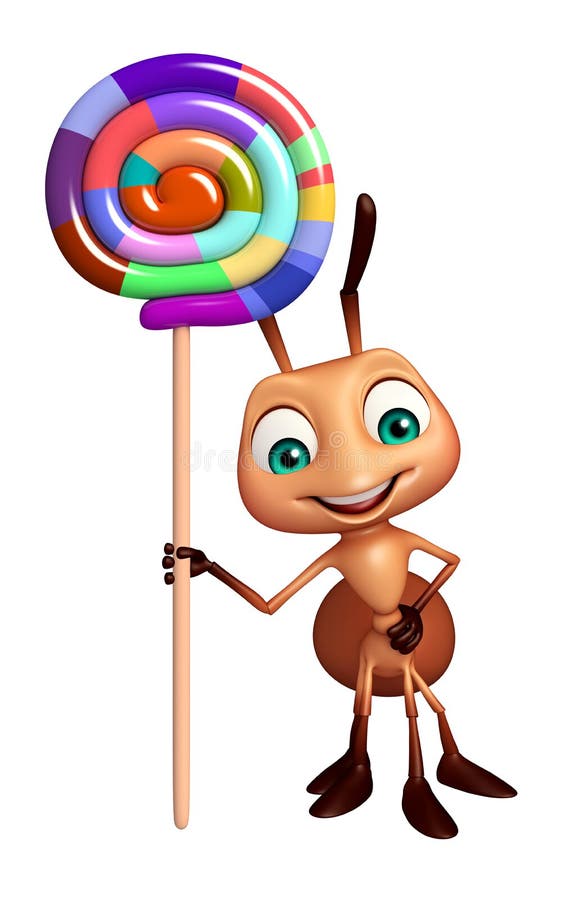 Ant Cartoon Character with Lollypop Stock Illustration - Illustration ...