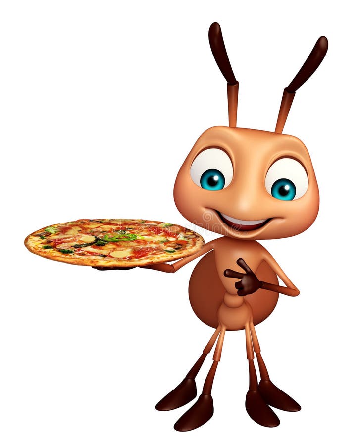 Ant Cartoon Character with Pizza Stock Illustration - Illustration of ...