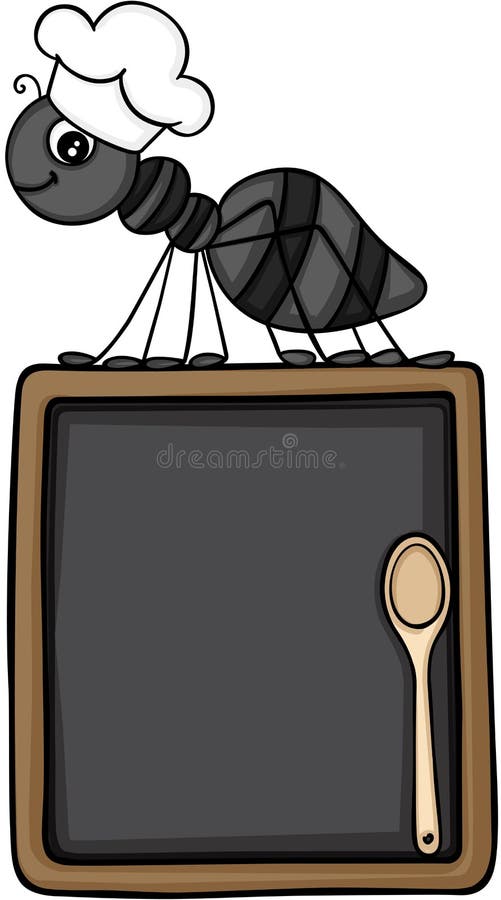 Ant Chef with Menu of Restaurant and Wooden Spoon Stock Vector ...