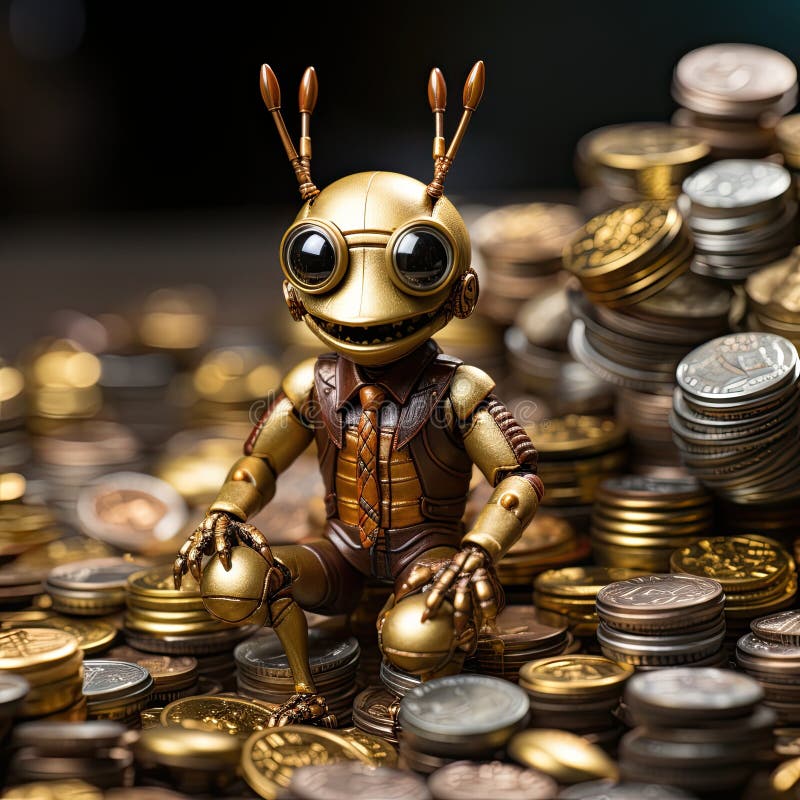 Ant with Coins. Savings Concept Stock Illustration - Illustration of ...