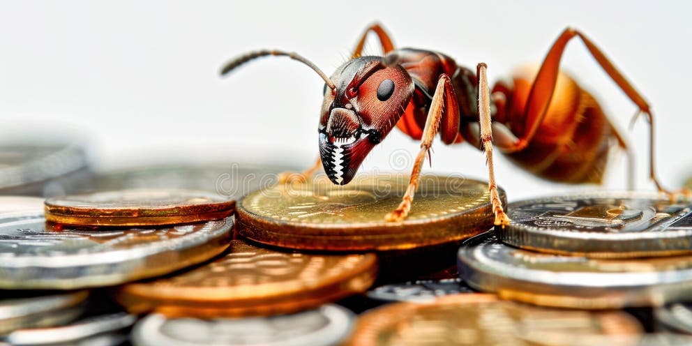 Ant Crawling on Stack of Coins. Generative Ai Stock Illustration ...