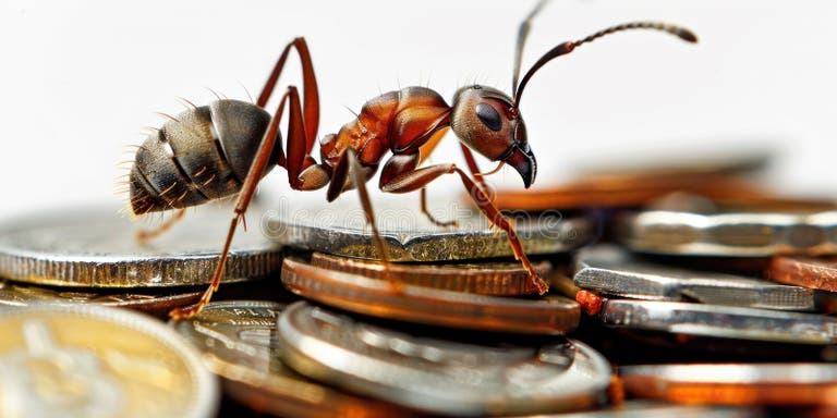 Ant Crawling on Stack of Coins. Generative Ai Stock Image - Image of ...