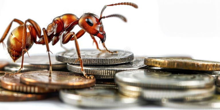 Ant Crawling on Stack of Coins. Generative Ai Stock Image - Image of ...