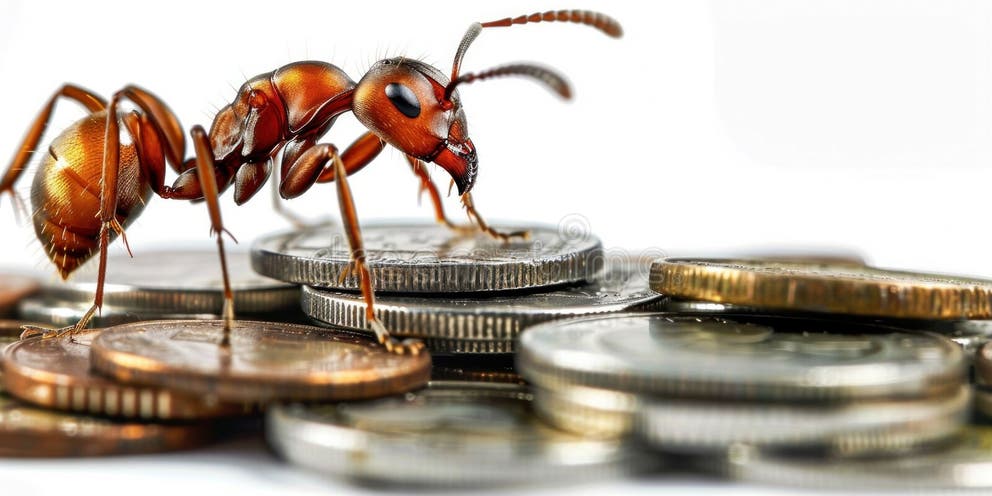 Ant Crawling on Stack of Coins. Generative Ai Stock Image - Image of ...