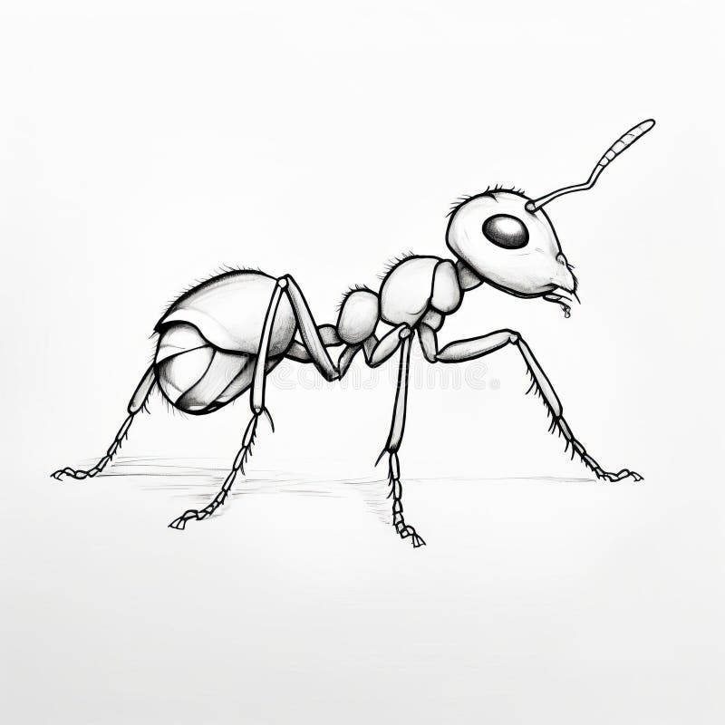 Ant Drawing on Plain: Side View, Clean Line, Black Line Stock ...
