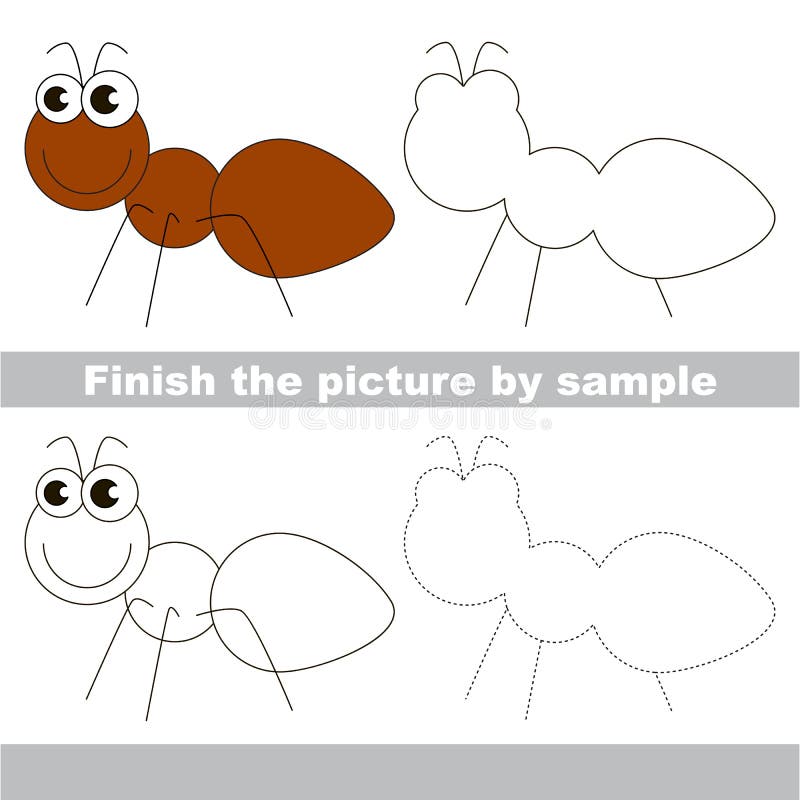 Ant. Drawing worksheet. stock vector. Illustration of draw - 75199582