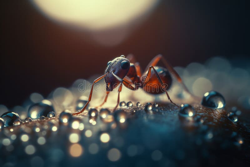Ant with a Drop Close-up. Ai Generative Stock Illustration ...