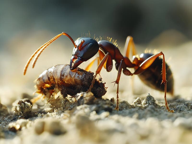 Ant Foraging on Soil, Capturing Prey in Natural Habitat Stock ...