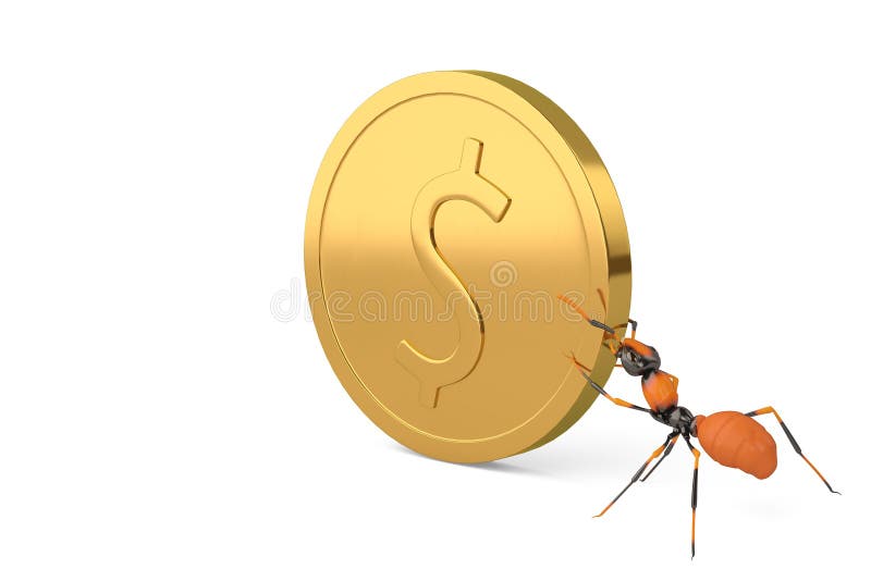 An Ant with Gold Coins.3D Illustration. Stock Illustration ...