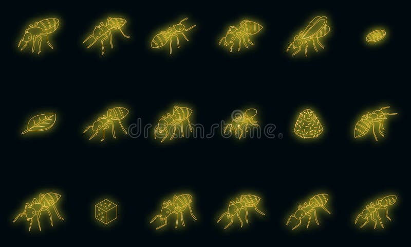 Ant icons set vector neon stock illustration. Illustration of head ...